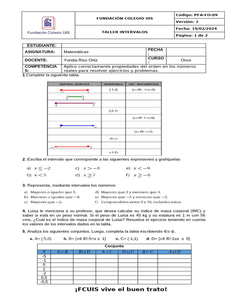 Taller Intervalos 11 Aula | PDF