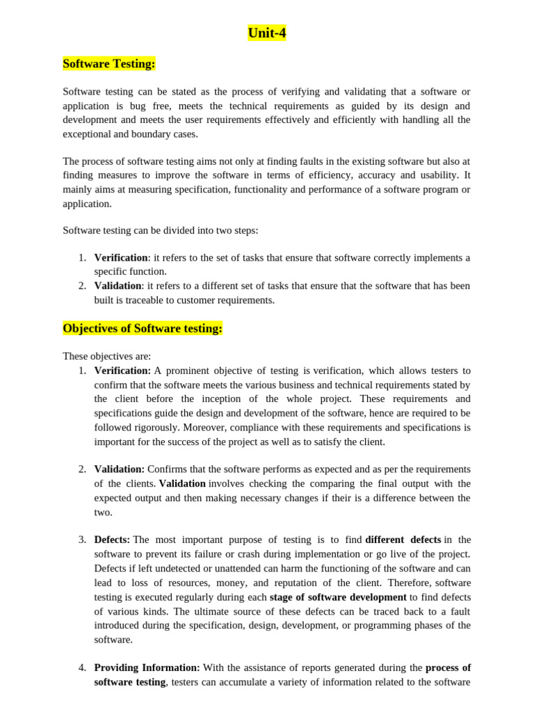 BCACC-511 Unit-4 Software Engineering | PDF | Software Testing | Unit ...