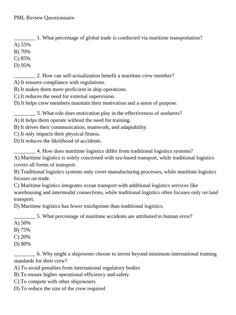 PML Review Questionnaire | PDF | Logistics | Transport
