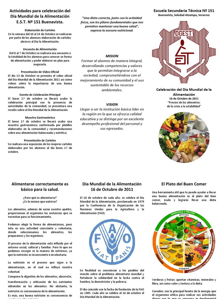 Triptico Del Dia Mundial de La Alimentacion EST 151 | PDF | Organización de Comida y Agricultura ...