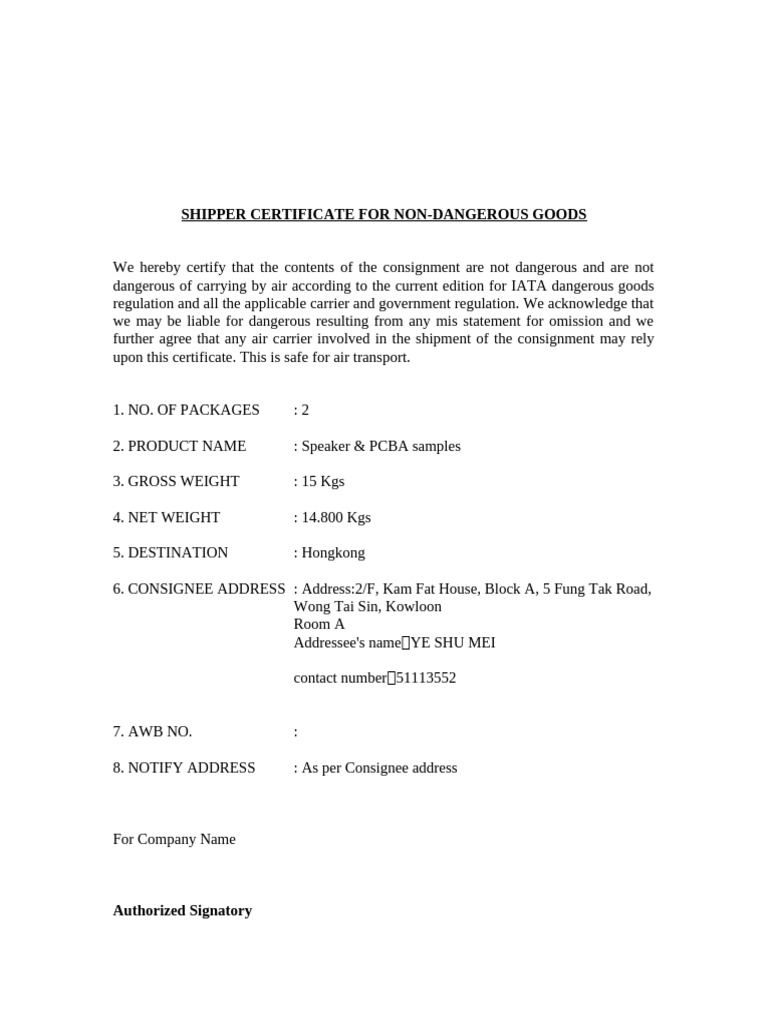 Non-Dg Declaration... | PDF