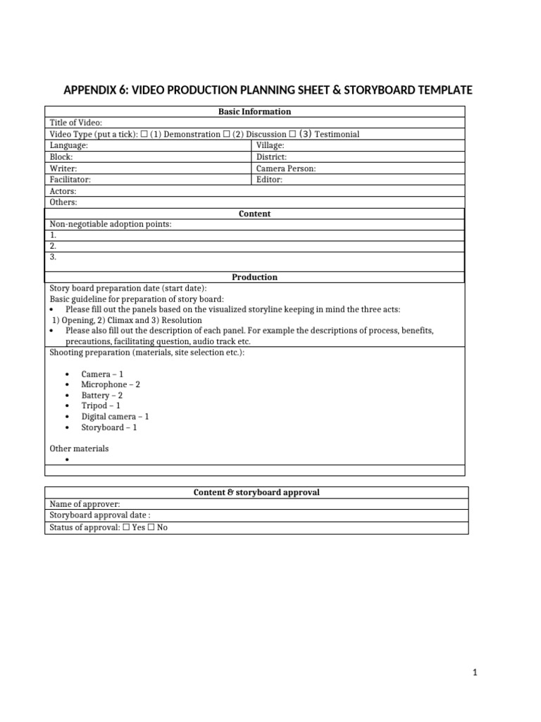 Video Production Planning Template | PDF