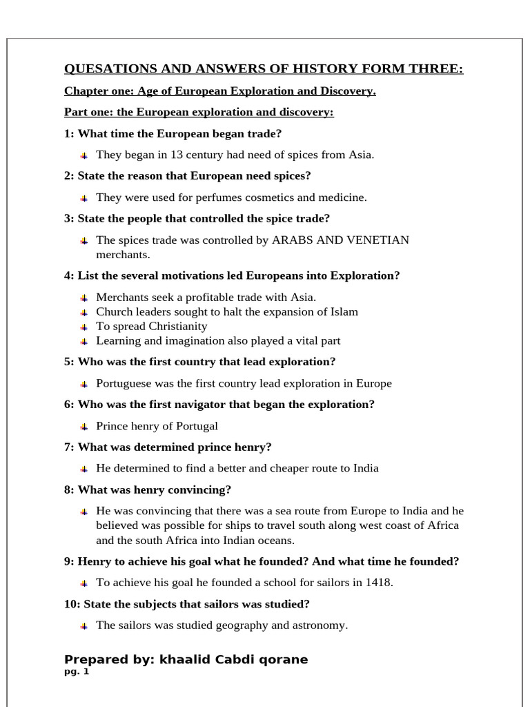History Q&A for Form Three Students | PDF | Christopher Columbus ...