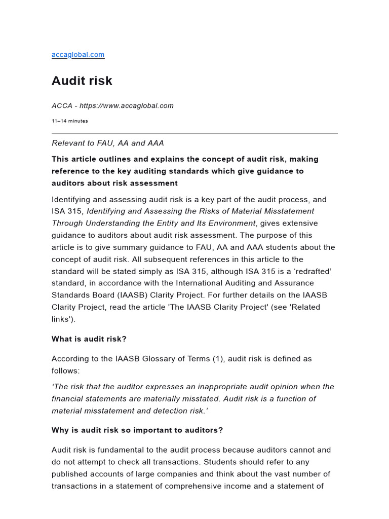 Audit Risk | PDF | Audit | Internal Control