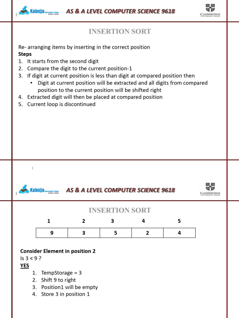 Insertion and Bubble Sort (A-Level Compsci) | PDF | Algorithms | Computer Programming