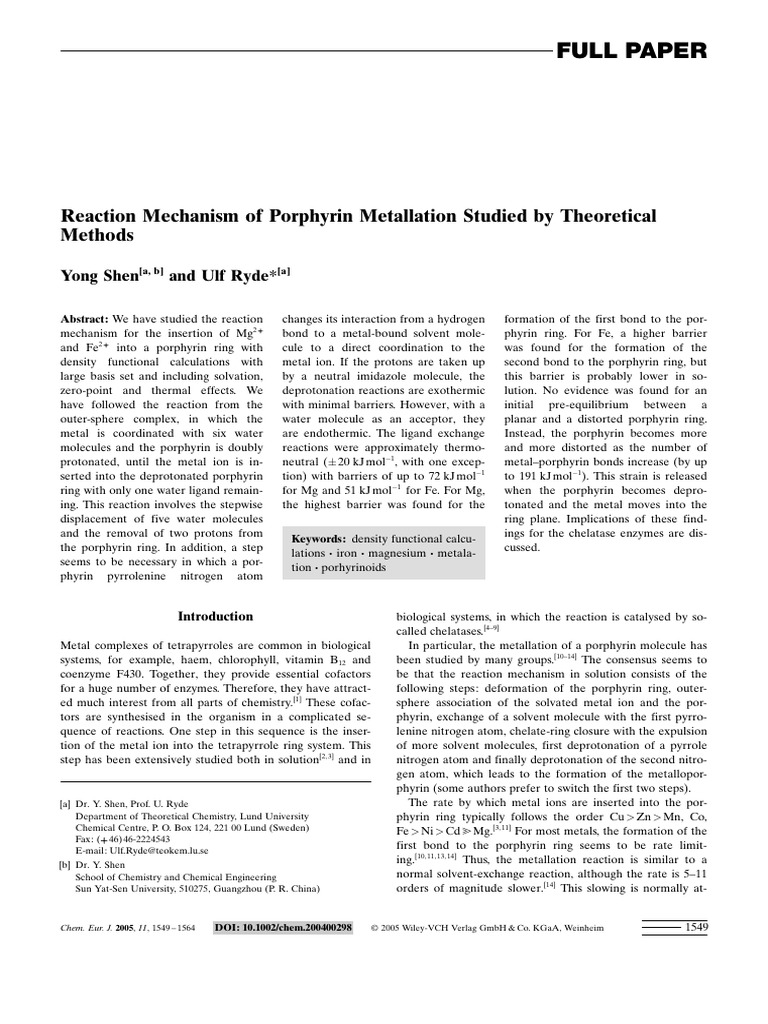 metallation ofpp 6 | PDF | Chemical Reactions | Coordination Complex