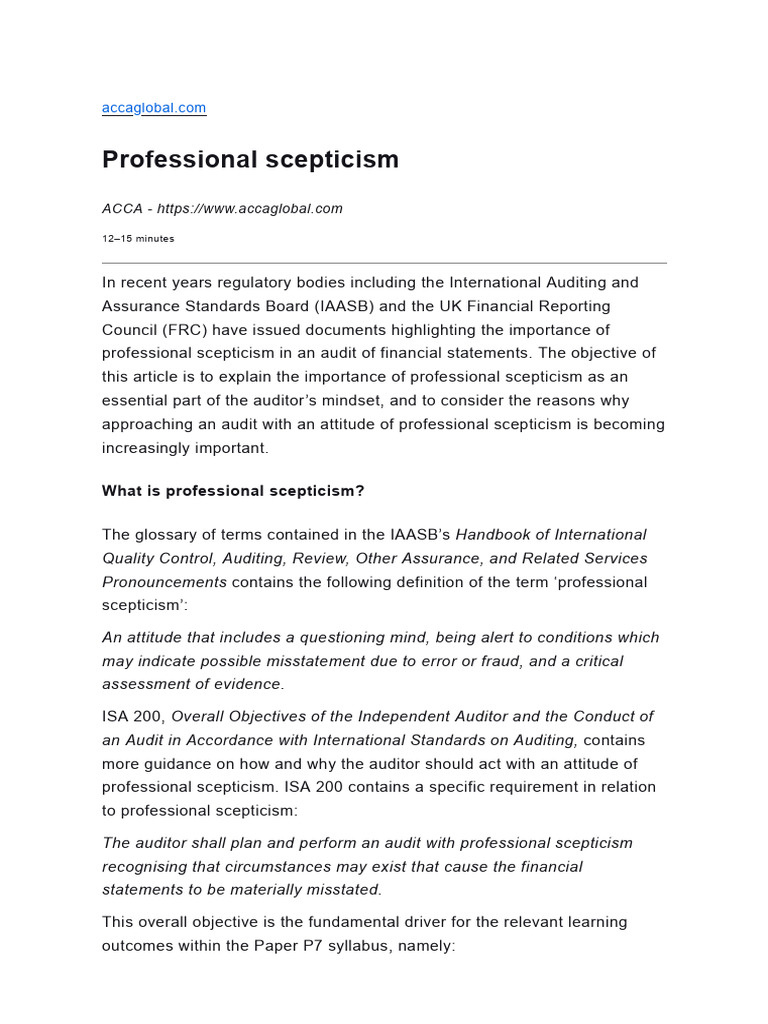 Professional Skepticism | PDF | Audit | Going Concern