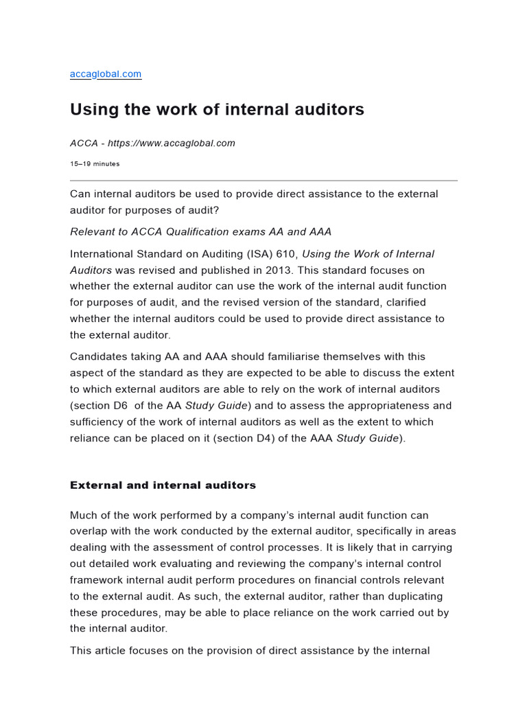 Internal Auditors' Role in External Audits | PDF | Audit | Internal Audit