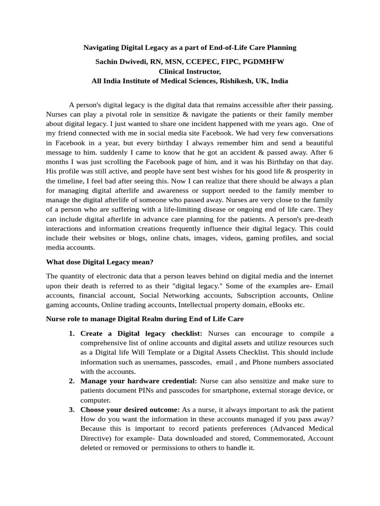 Navigating For Digital Legacy in End | PDF | Nursing | End Of Life Care