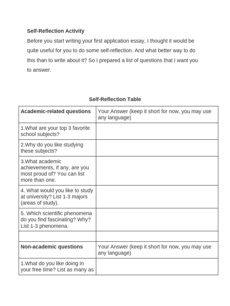 Self-Reflection Activity | PDF
