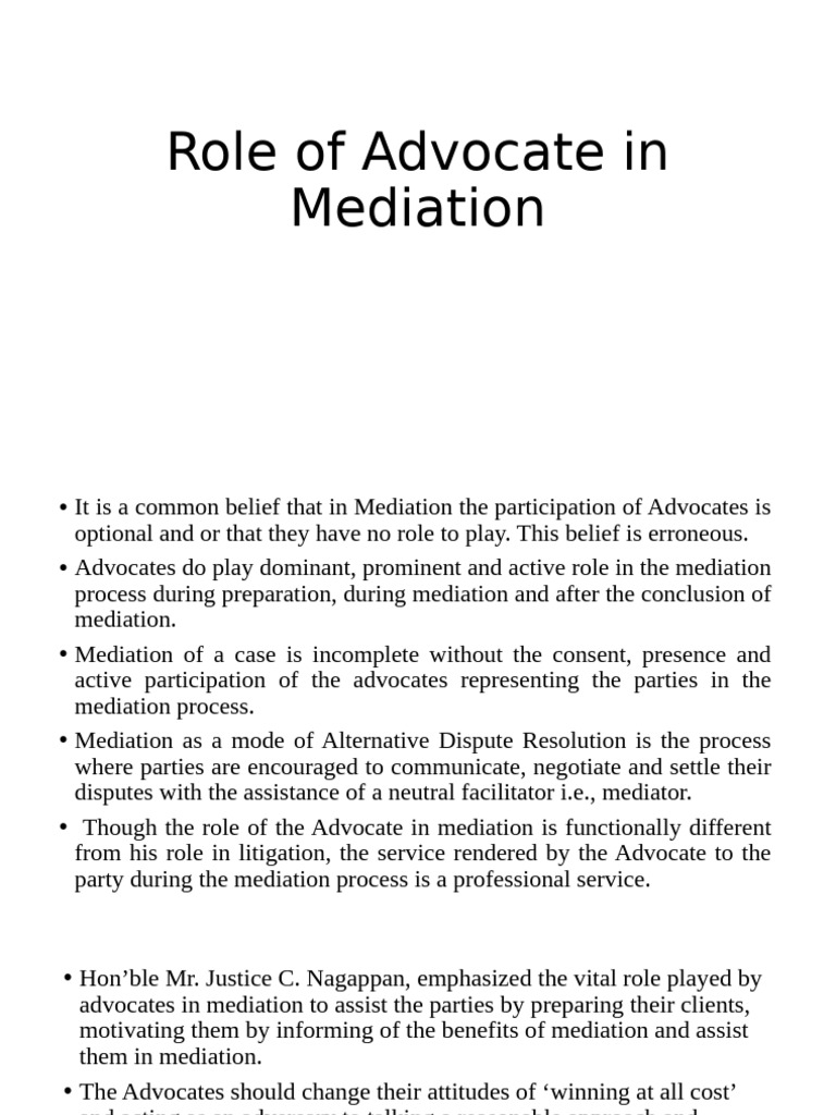 Advocates' Essential Role in Mediation | PDF | Mediation | Lawyer