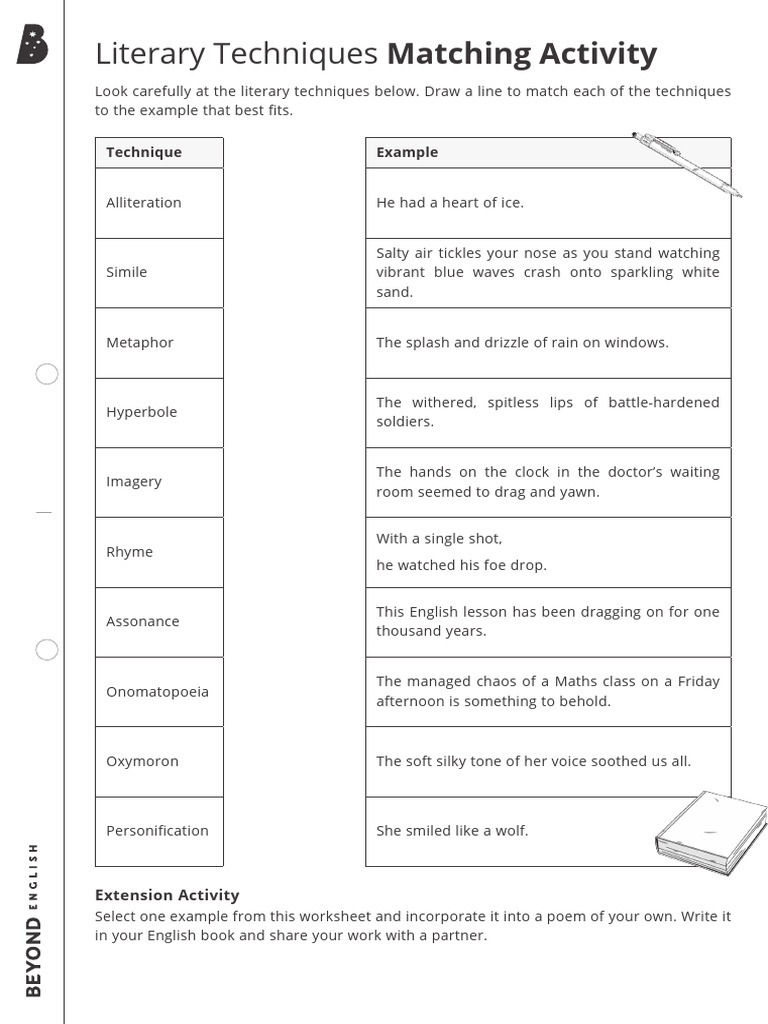 Literary Techniques Matching Activity | PDF