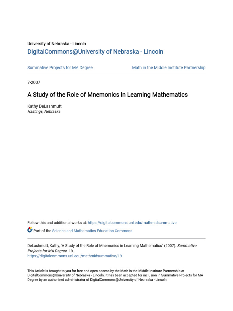 A Study of The Role of Mnemonics in Learning Mathematics | PDF ...