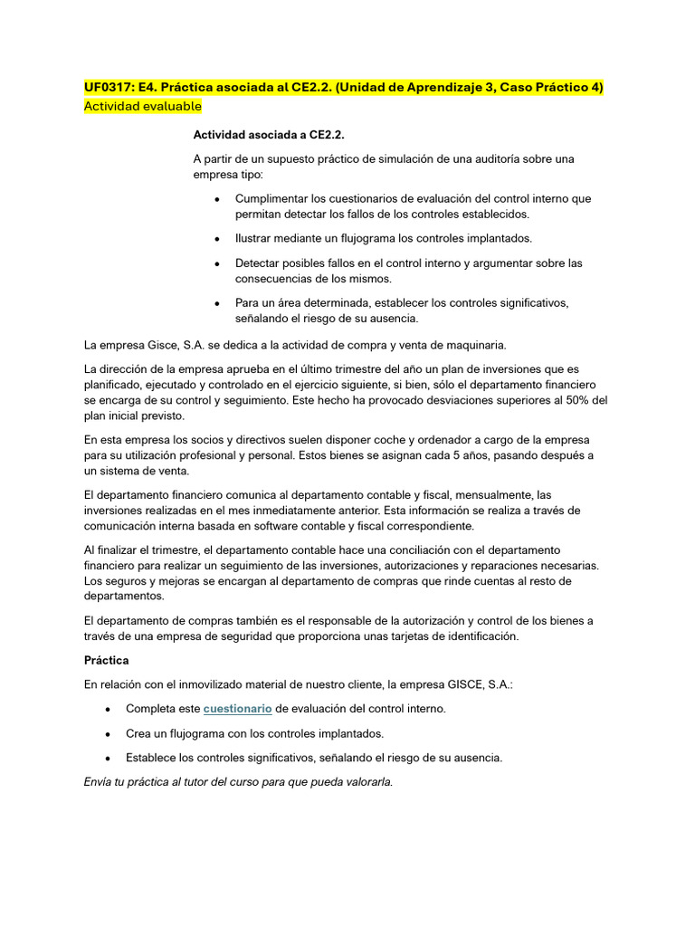 UF0317 E4. Práctica Asociada Al CE2.2. Unidad de Aprendizaje 3, Caso Práctico 4 Actividad ...