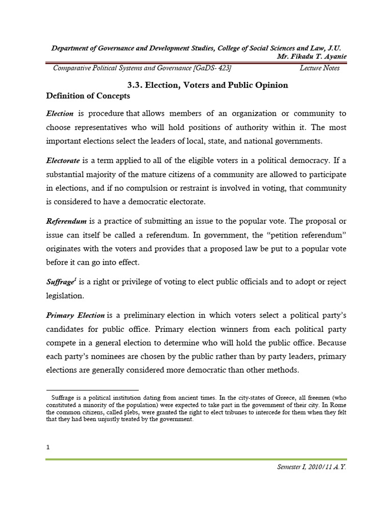 Module Election Comparative Lectures | PDF | Elections | Voting