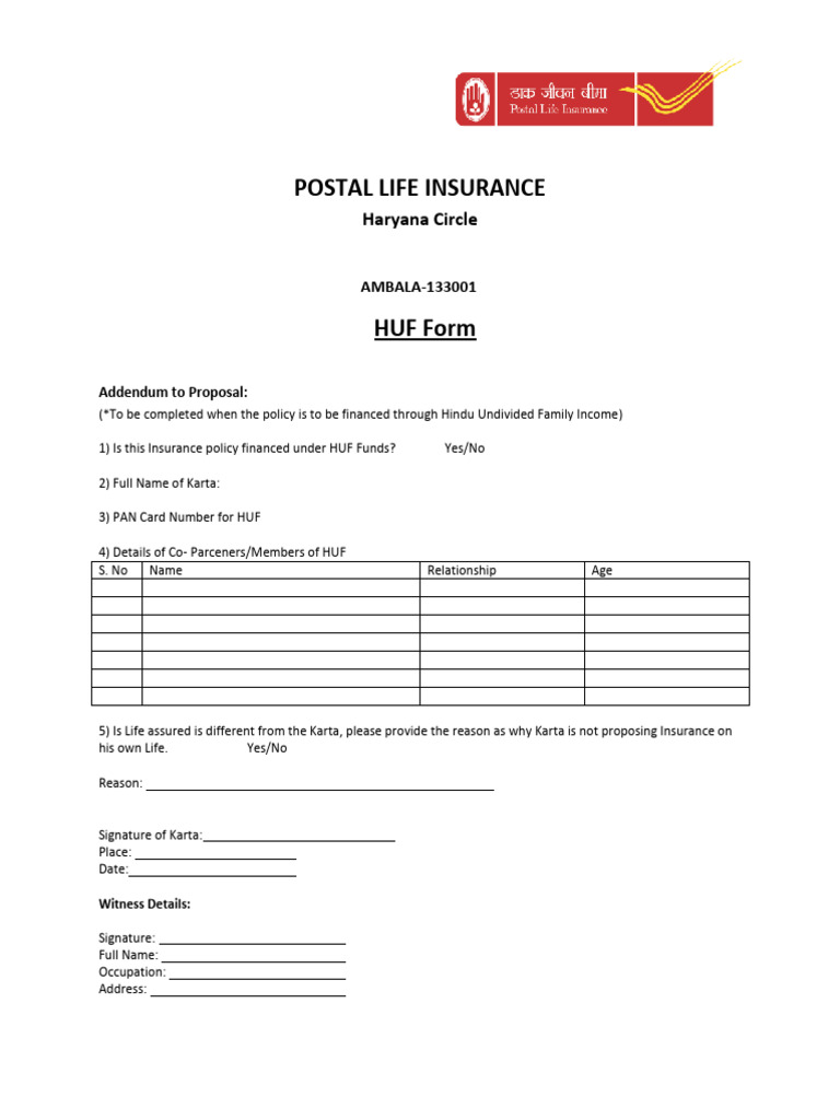 HUF Form - PLI | PDF