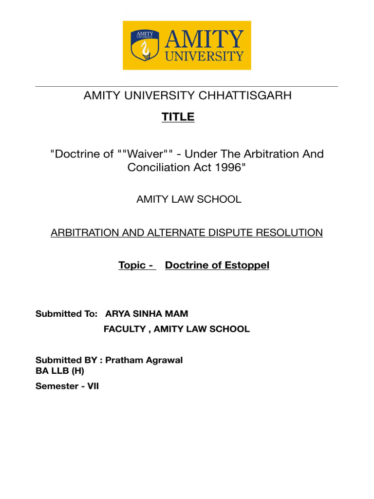 Pratham Agrawal ADR Assignment | PDF | Estoppel | Judgment (Law)