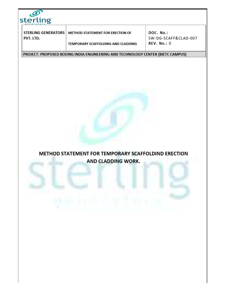 Method Statement For Temp Scaffolding Erection and Cladding | PDF | Scaffolding | Safety