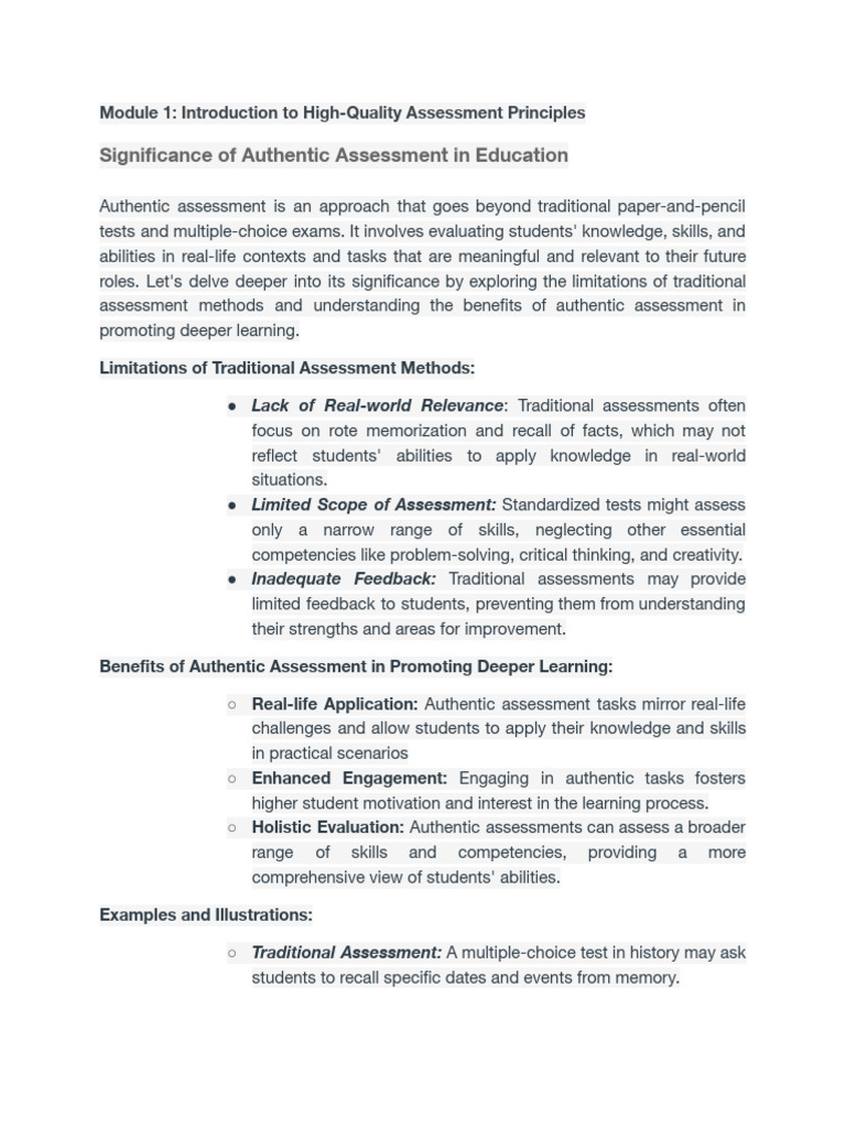 Module 1 - Introduction To High-Quality Assessment Principles | PDF | Educational Assessment ...