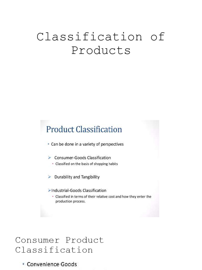 Classification of Products | PDF | Capital (Economics) | Pricing