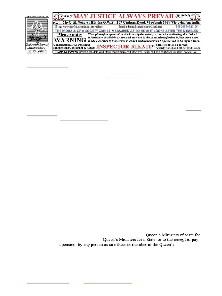 20241127-Mr G. H. Schorel-Hlavka O.W.B. To Senator The Hon Sue Lines ...