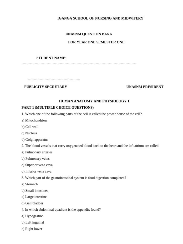 Anatomy and Physiology 1 Study Questions | PDF | Bone | First Aid