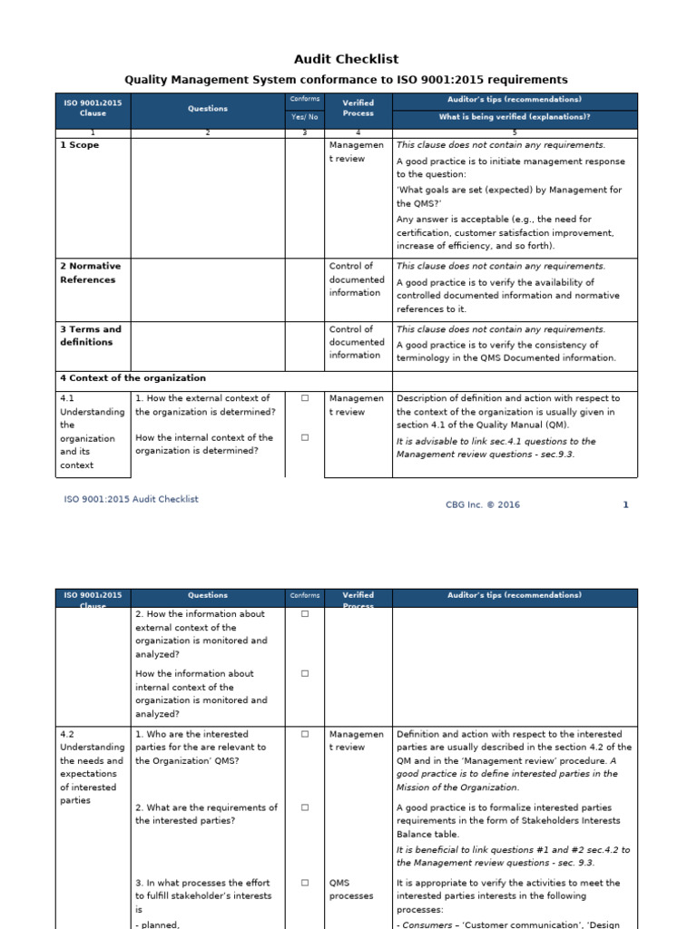 ISO 9001:2015 Audit Checklist Guide | PDF | Iso 9000 | Quality ...