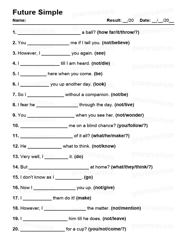 Grammarism Future Simple Test 8 1853998 | PDF