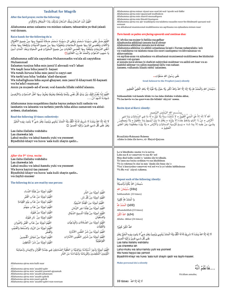 Maghrib Prayer Tasbihat Guide | PDF | Religious Belief And Doctrine ...