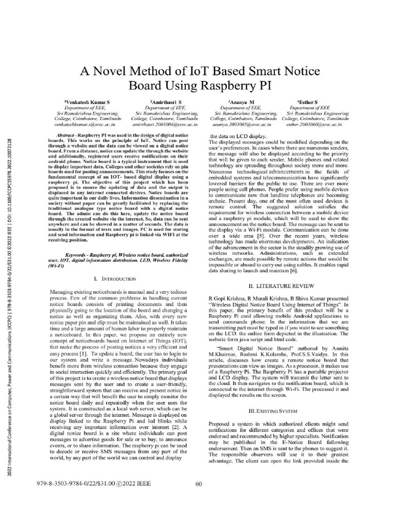A Novel Method of IoT Based Smart Notice Board Using Raspberry PI | PDF