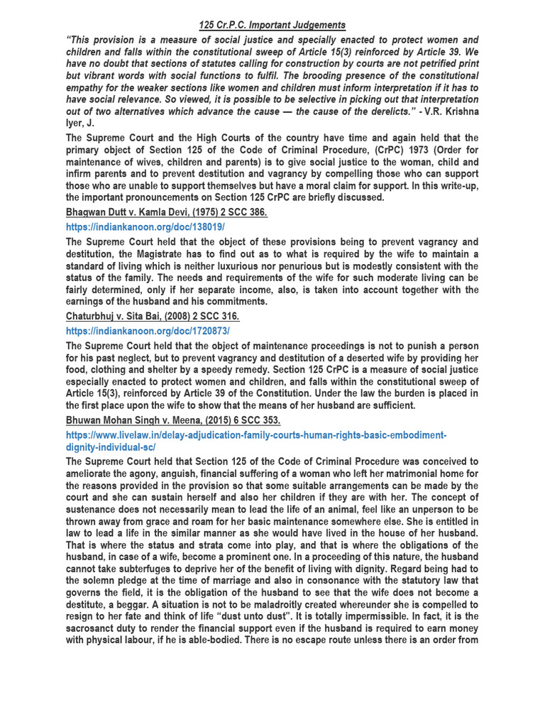 125 CRPC IMPORTANT JUDGEMENTS | PDF | Discovery (Law) | Affidavit