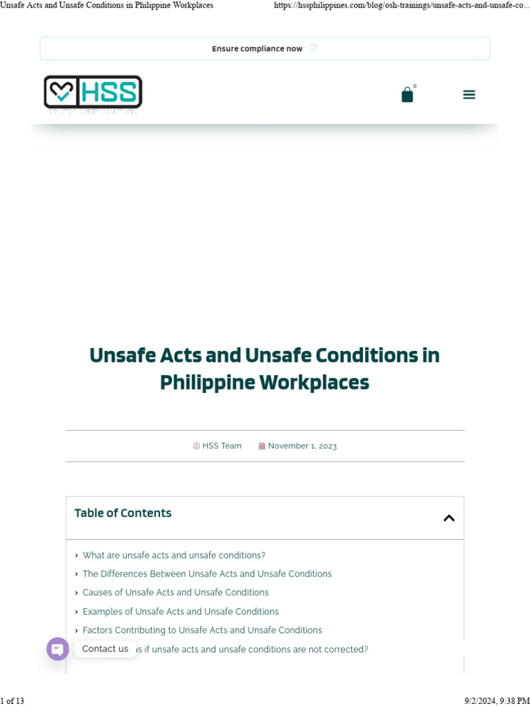 Unsafe Acts and Conditions in Workplaces | PDF | Occupational Safety ...