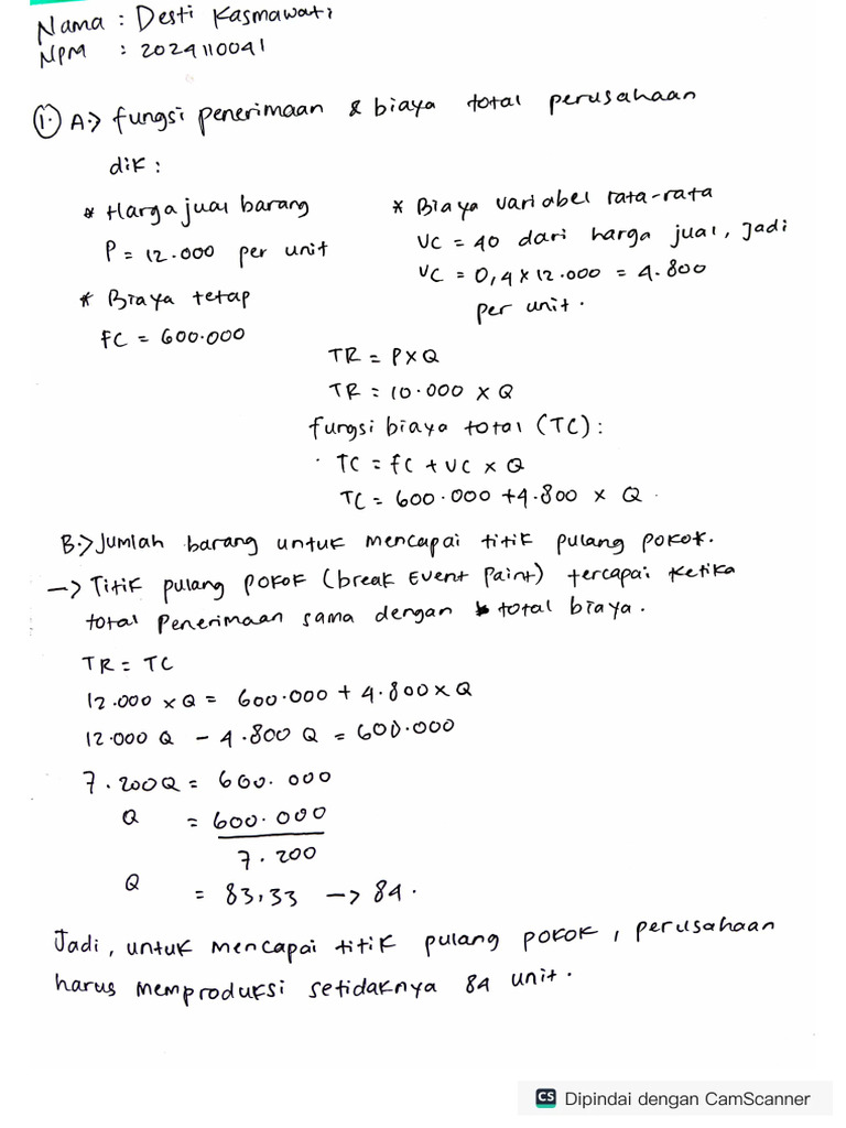 Latihan Tugas 6 Matbis - DestiKasmawati - 2024110041 | PDF