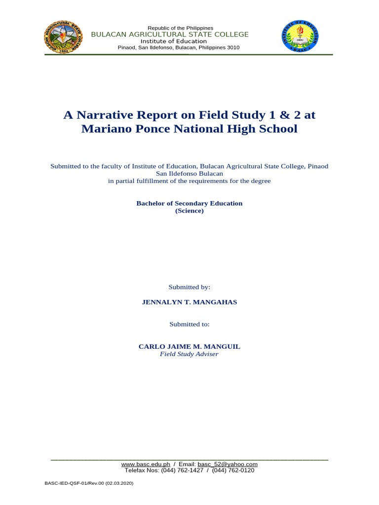 Narrative-Report-BSEd Science - Mangahas | PDF | Teachers | Learning