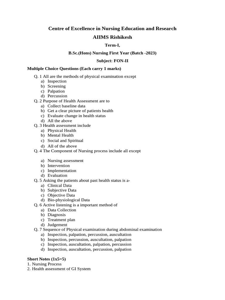 MCQ FON-II U For Term - I | PDF