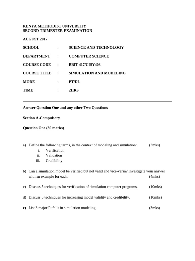 Simulation and Modeling (Bbit 417) (Cisy 403) 2ND Trimester 2017 | PDF | Computing | Applied ...