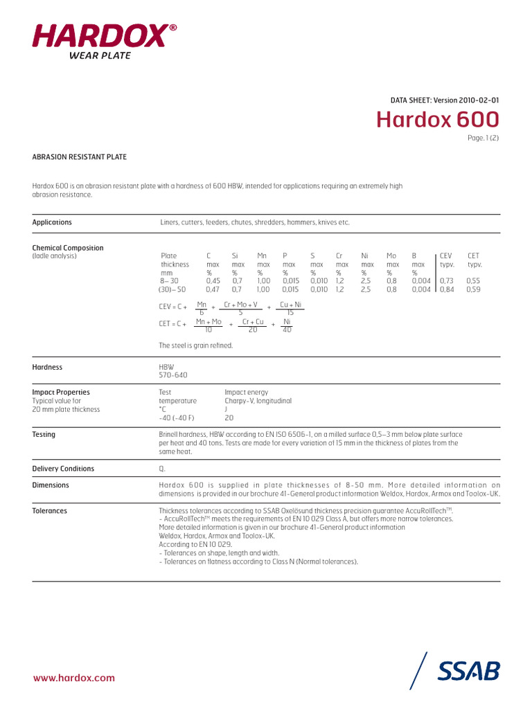 HARDOX - 600 - UK - Data Sheet | PDF | Welding | Construction