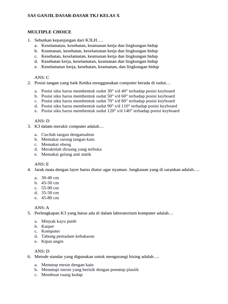 STS Dasar-Dasar TKJ KELAS X | PDF