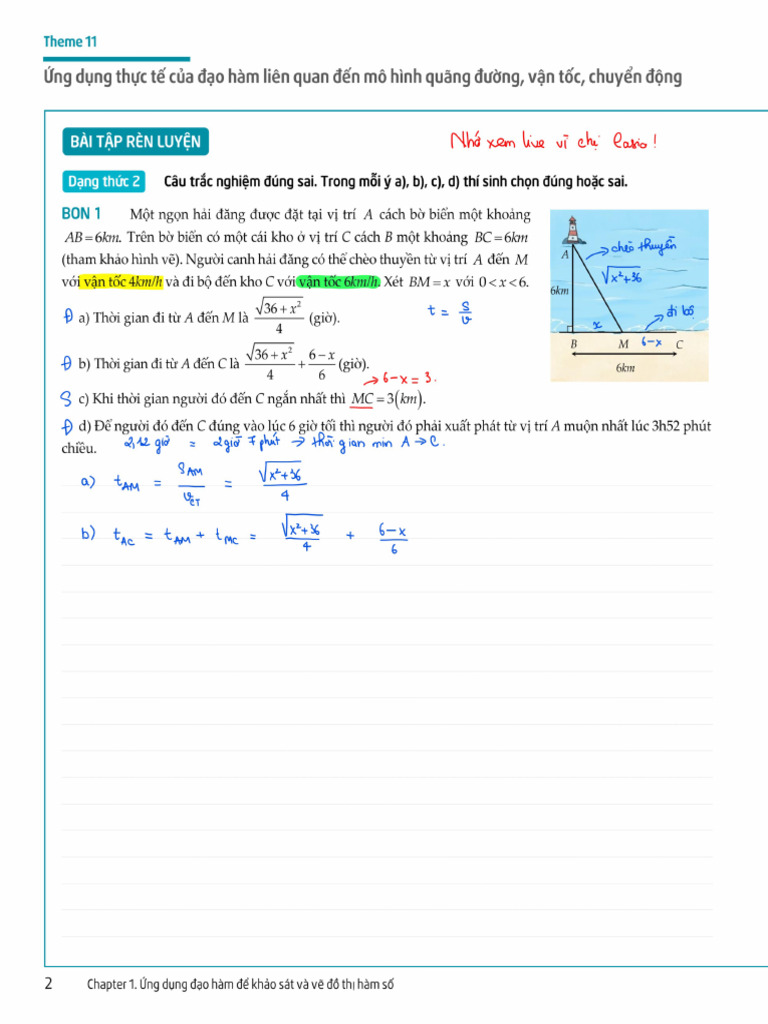 BTRL Theme 11. Ứng dụng thực tếcuar đạo hàm liên quan đến mô hình quãng ...