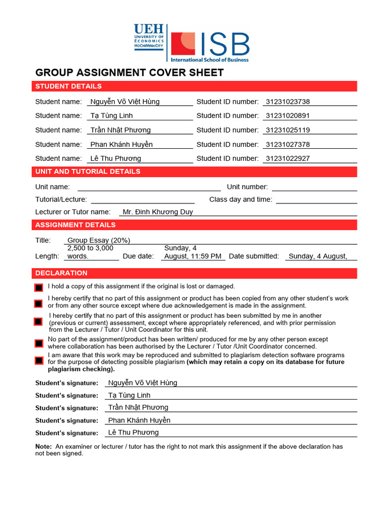 GroupAssignmentCoverSheet ISB | PDF