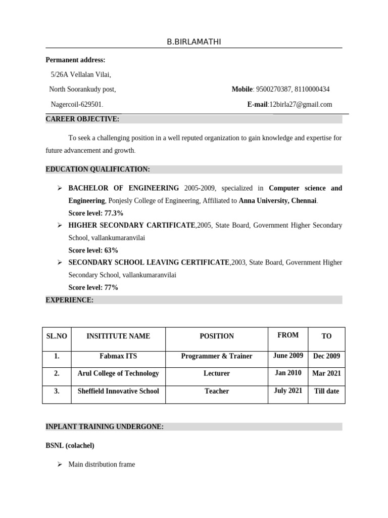 Resume Format | PDF