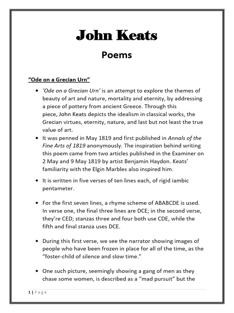 John Keats Poems 1 - 1 | PDF | Poetry