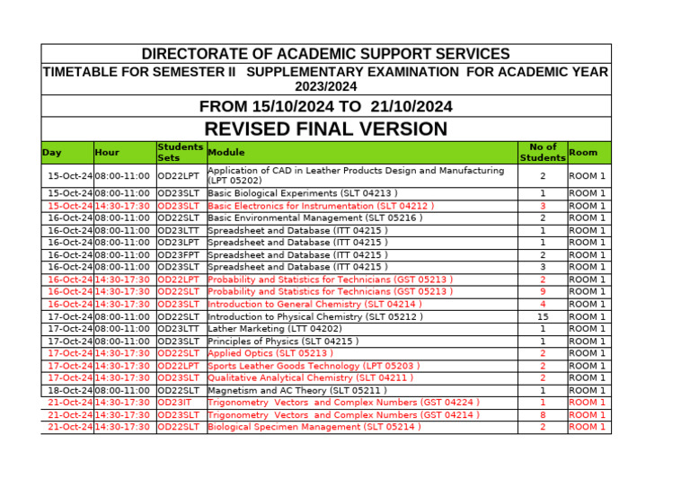 SUPP Examination Timetable For STUDENTS 2023-2024 - Semester II - October-1 | PDF | Materials ...