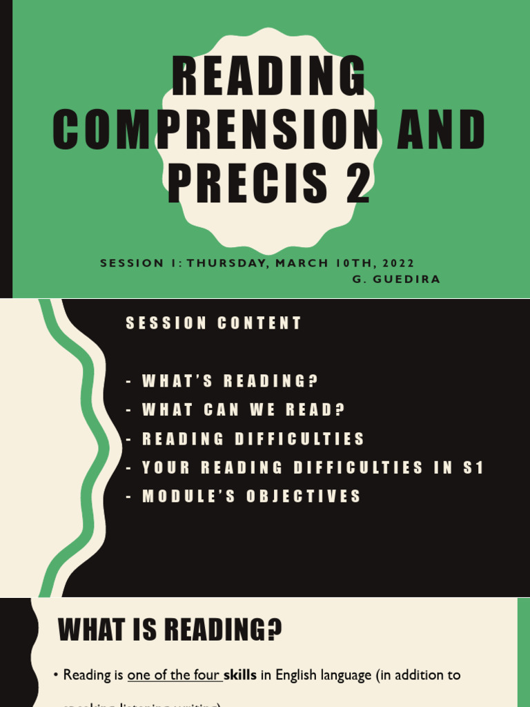 1 Reading Comprension and Precis 2 SESSION 1 | PDF | Reading ...