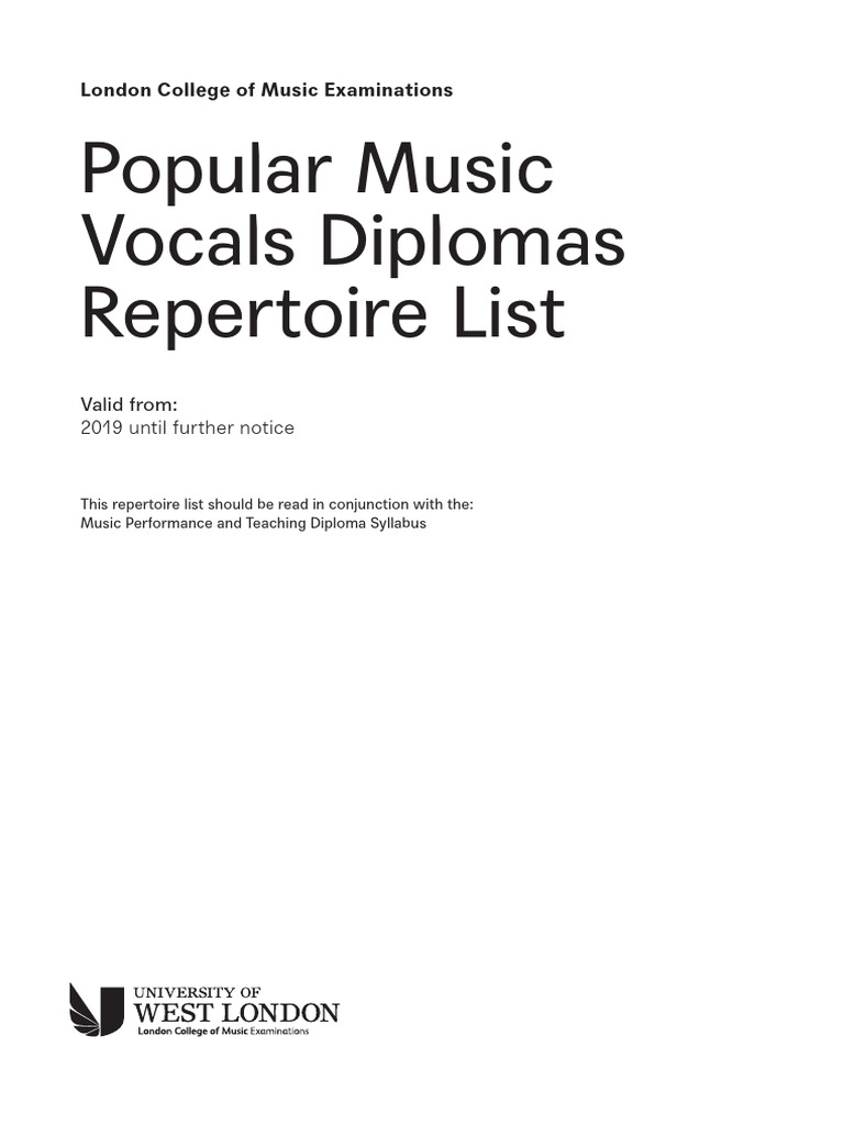 LCM Popular Music Vocals Diploma List | PDF | Songs | Chord (Music)
