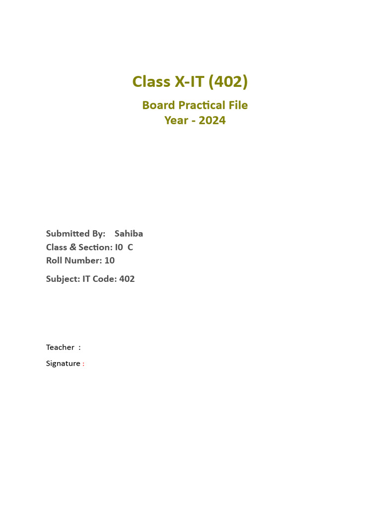 Class X IT Practical File 2024 | PDF
