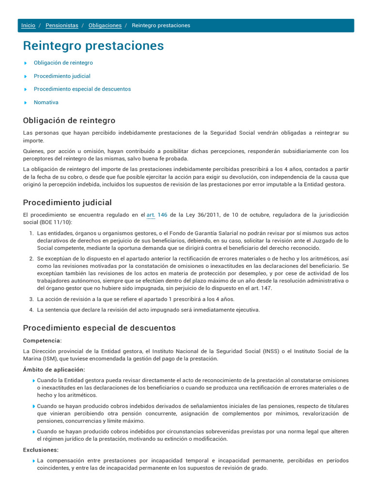 Reintegro Prestaciones Reintegro Prestaciones: Obligación de Reintegro Obligación de Reintegro ...