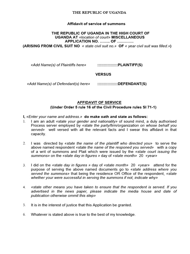 Affidavit of Service Sample | PDF | Affidavit | Lawsuit