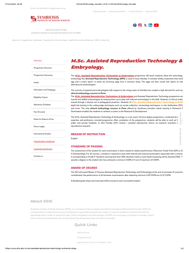 M.Sc. in Assisted Reproduction Technology | PDF | Assisted Reproductive ...