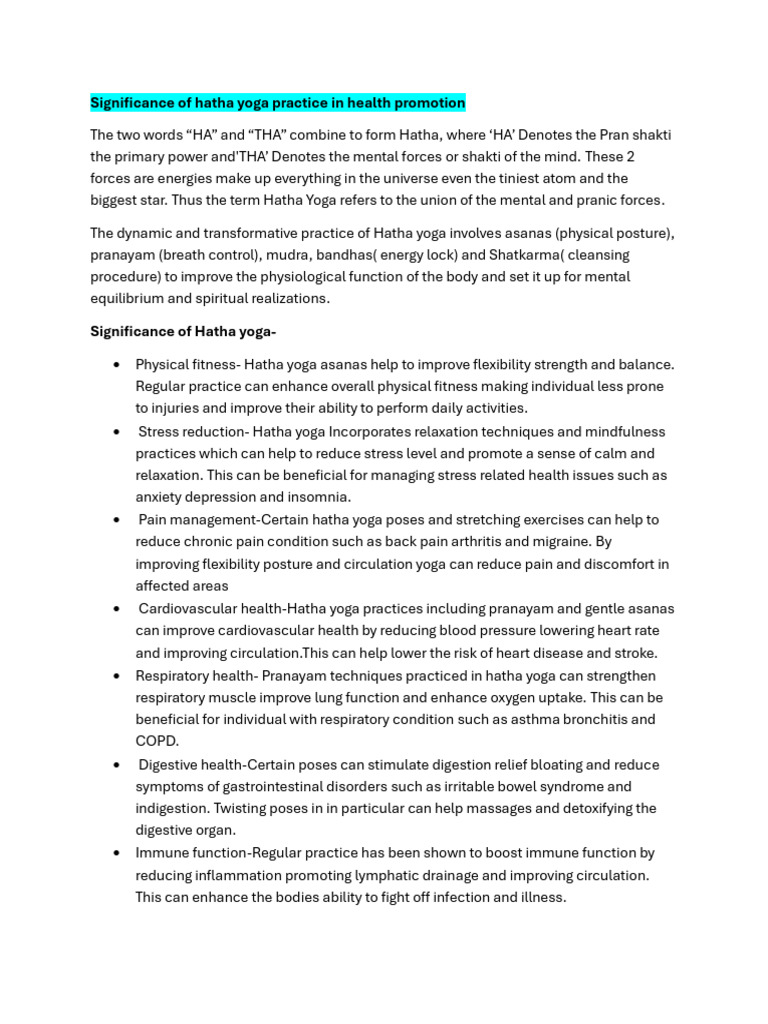 Hatha Yoga's Role in Health Promotion | PDF | Yoga | Asana